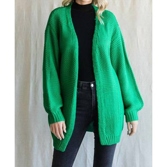JODIFL | Sweaters | New Jodifl Textured Bubble Sleeve Cardigan In Kelly ...